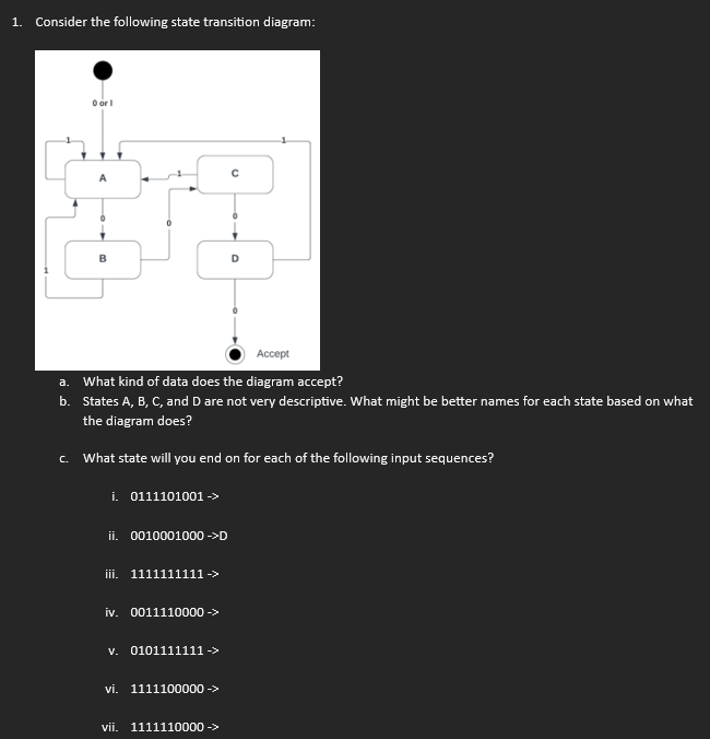 Solved 1. Consider the following state transition diagram: | Chegg.com
