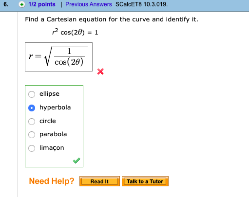 Solved 6. 1/2 points | Previous Answers SCalcET8 10.3.019. | Chegg.com