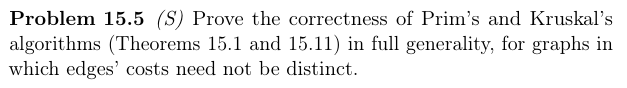 Solved Problem 15.5(S) Prove the correctness of Prim's and | Chegg.com