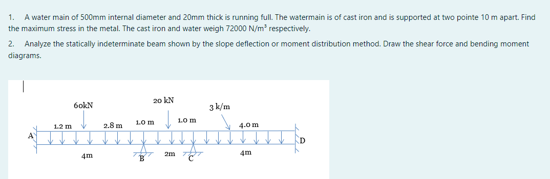 Solved 1. A water main of 500 mm internal diameter and 20 mm | Chegg.com