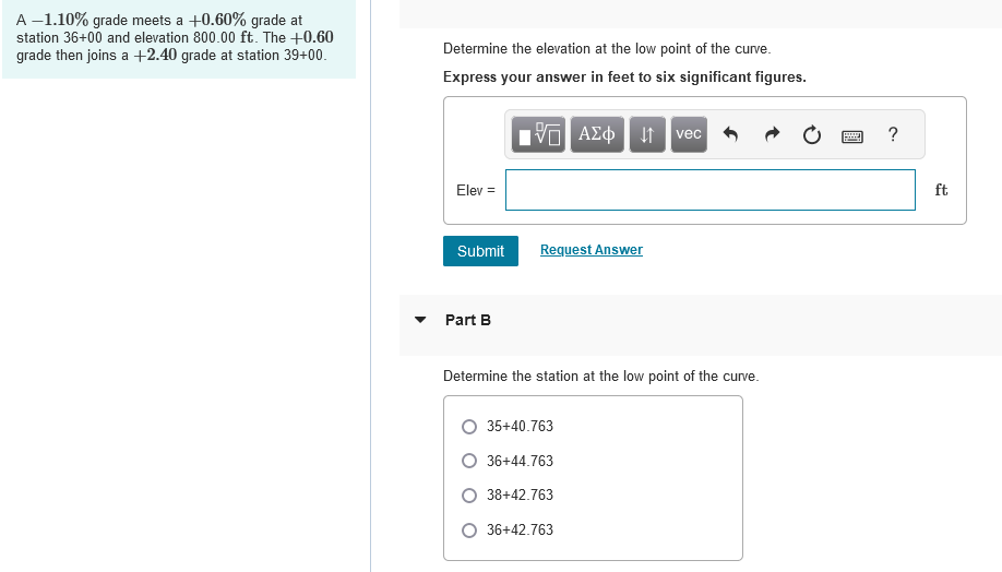Solved A −1.10% grade meets a +0.60% grade at station 36+00 | Chegg.com