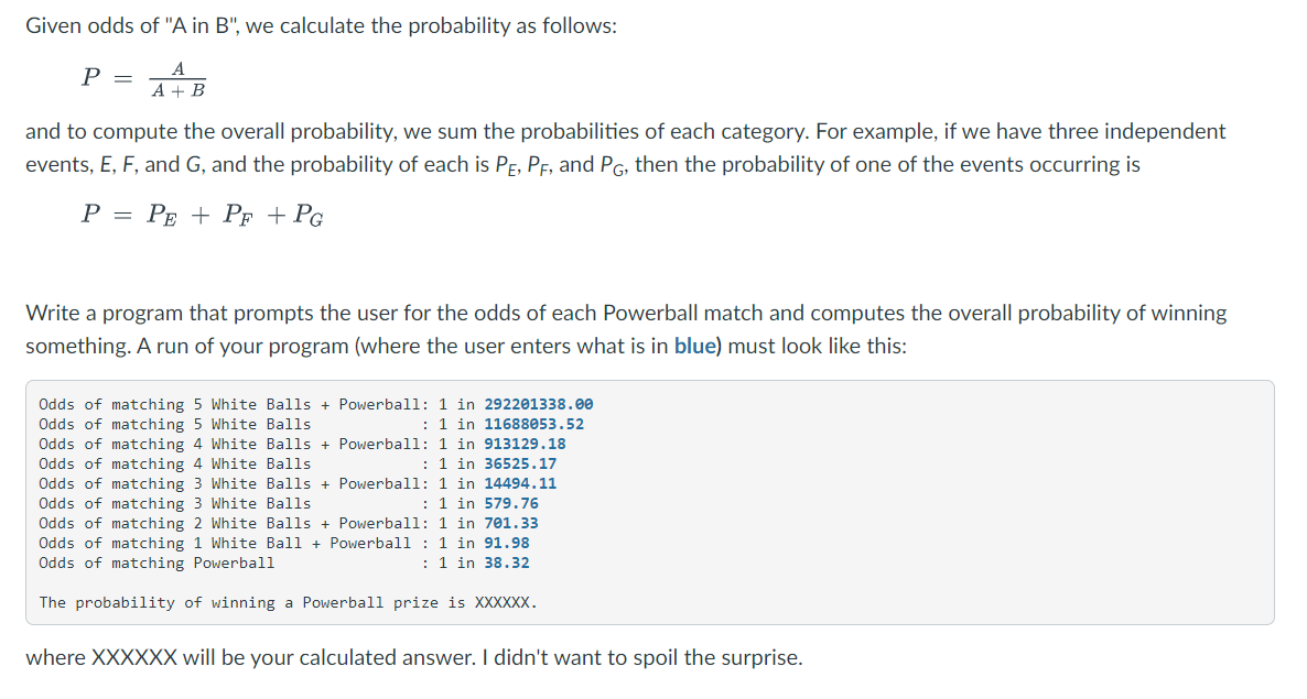 Solved The goal is to calculate the probability of winning | Chegg.com