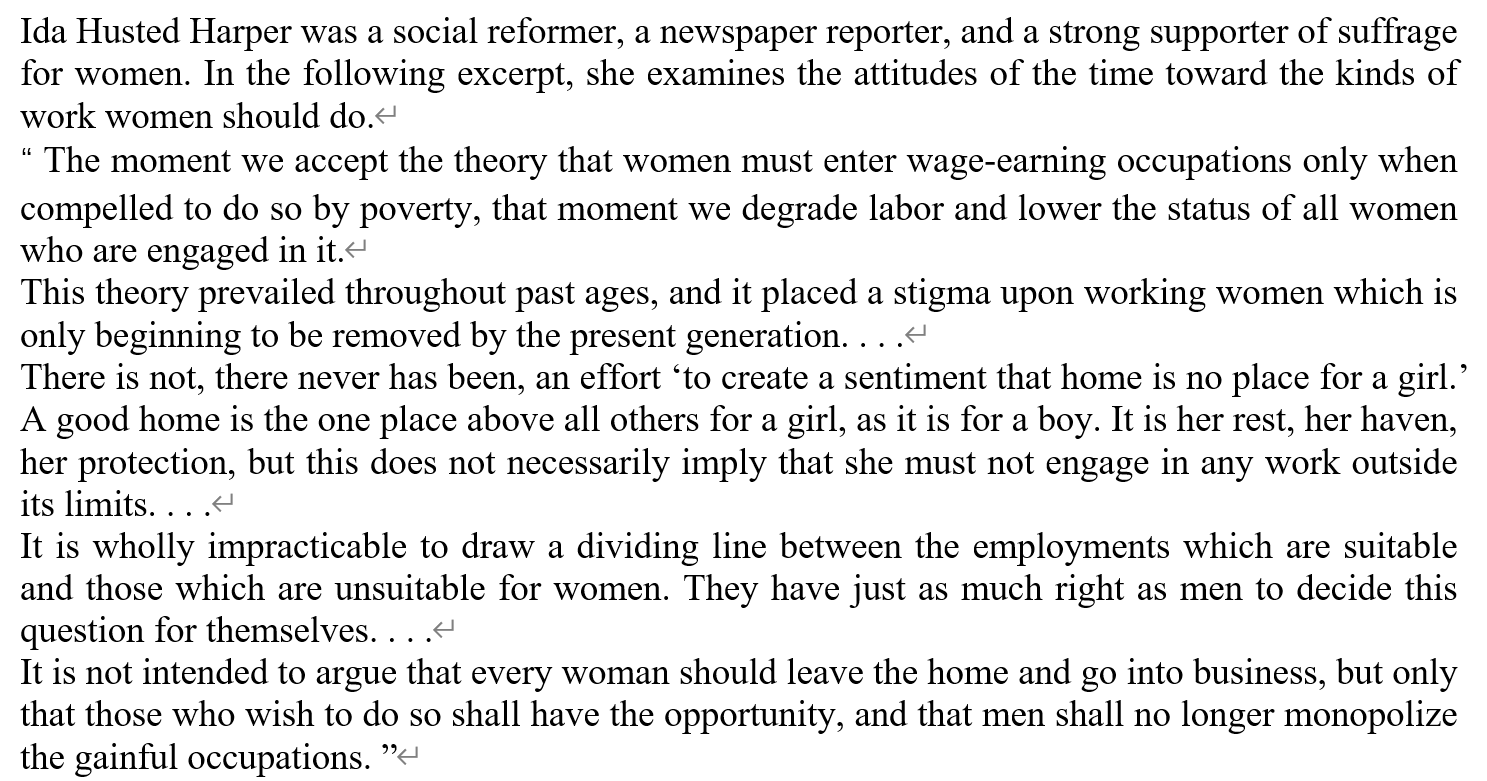 Solved What views does Ida Harper have on the kinds of work | Chegg.com