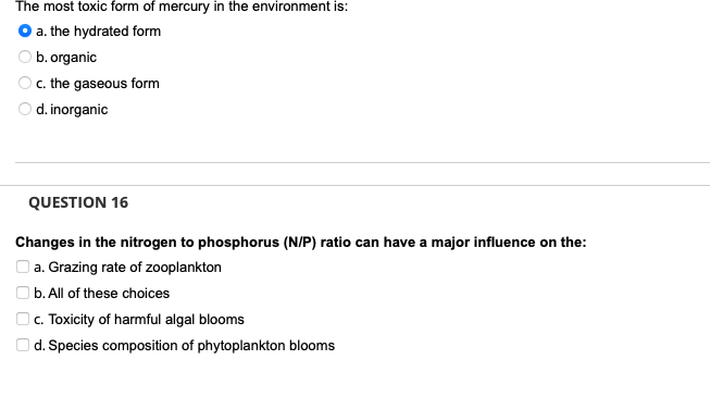 Solved The most toxic form of mercury in the environment is: | Chegg.com