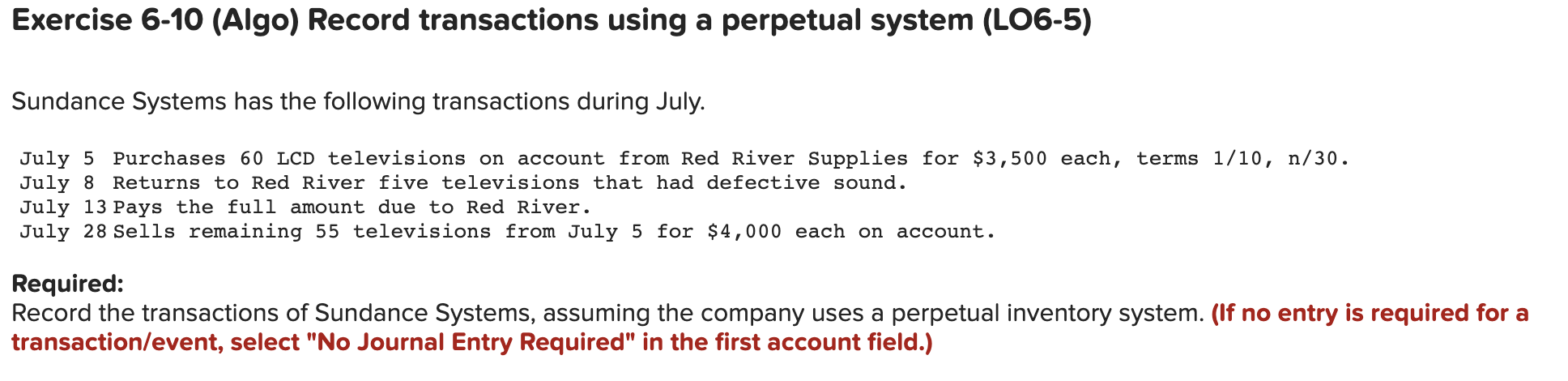 Solved Exercise 6-10 (Algo) Record transactions using a | Chegg.com