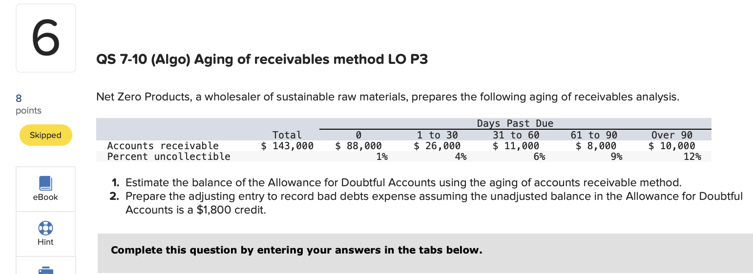 Solved QS 7-10 (Algo) Aging of receivables method LO P3 Net | Chegg.com