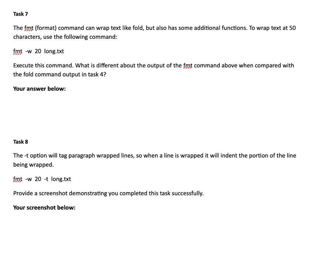 Solved Task 2 Create a new directory named FormattingText | Chegg.com