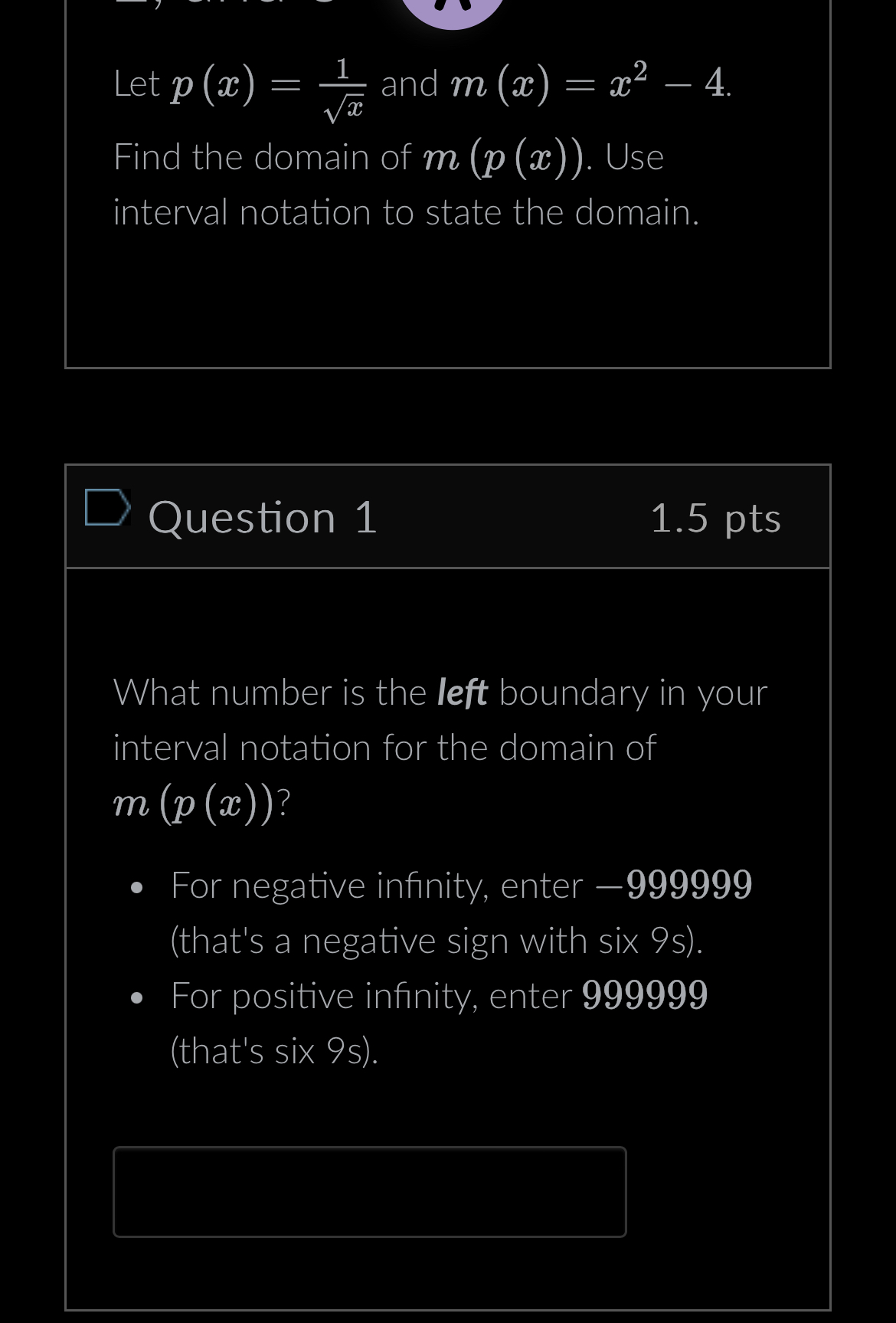 Solved Let p(x)=1x2 ﻿and m(x)=x2-4.Find the domain of | Chegg.com