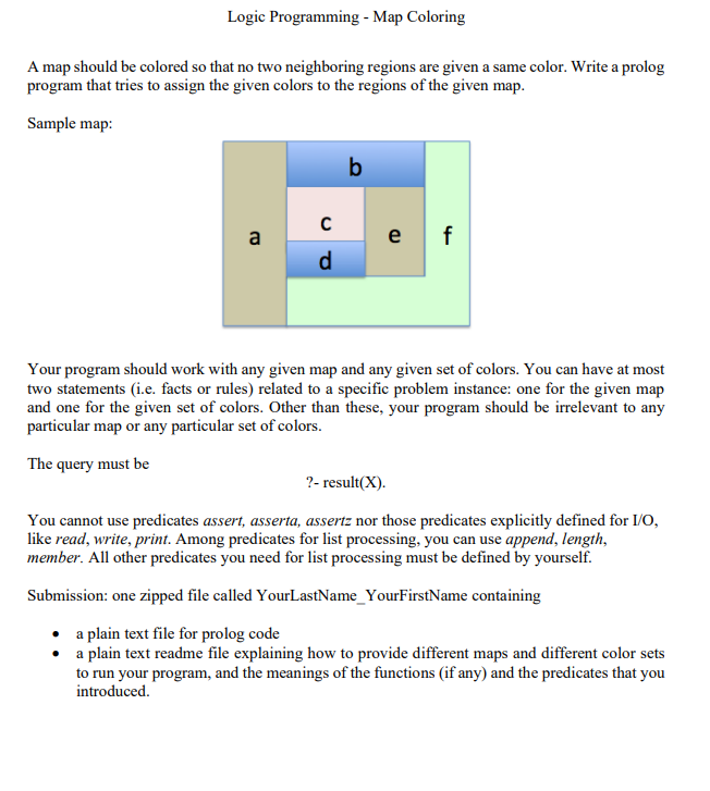 Logic Programming - Map Coloring A map should be | Chegg.com
