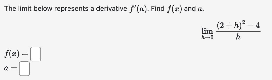 Solved The limit ﻿below represents a derivative f'(a). ﻿Find | Chegg.com