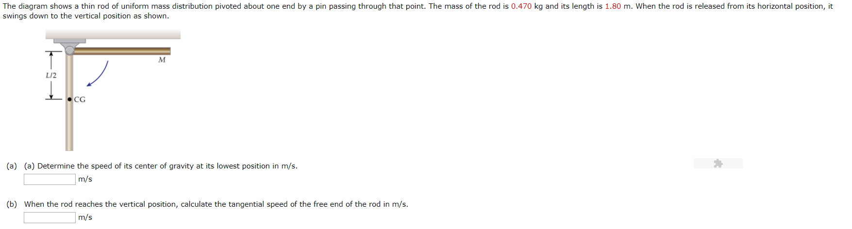 Solved The diagram shows a thin rod of uniform mass | Chegg.com
