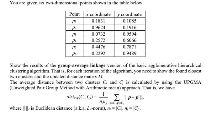 Solved You are given six two-dimensional points shown in the | Chegg.com