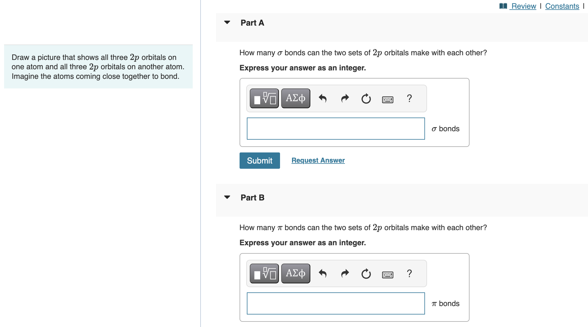 [Solved]: 2p orbitals on one atom and all three 2p orbitals