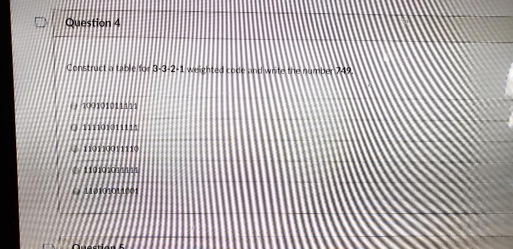 Solved Question 4 Construct a table for 3-3-2-1 weighted | Chegg.com