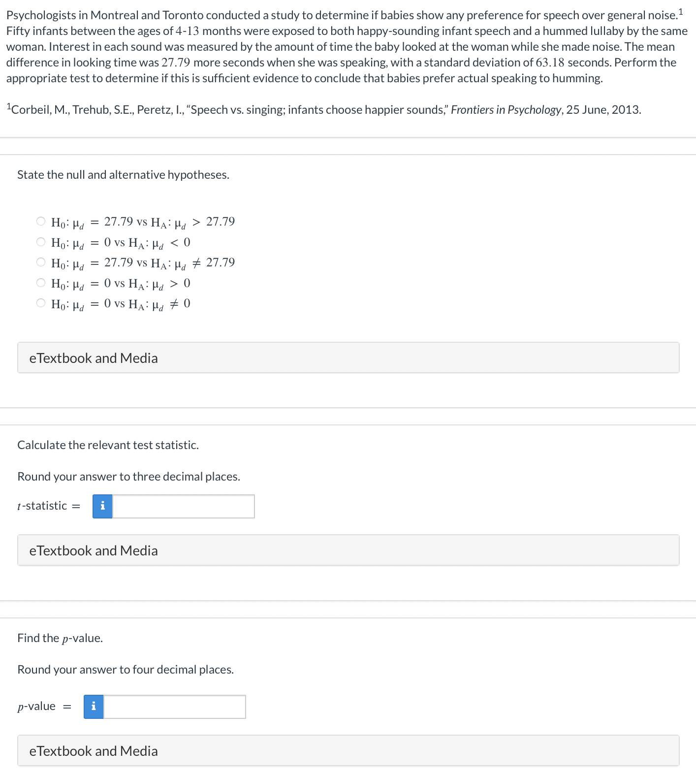 Solved Psychologists in Montreal and Toronto conducted a | Chegg.com