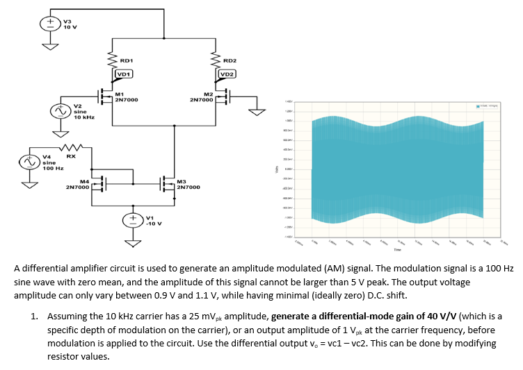 RD1 VD1 2N7000A H2N7000 A differential amplifier | Chegg.com