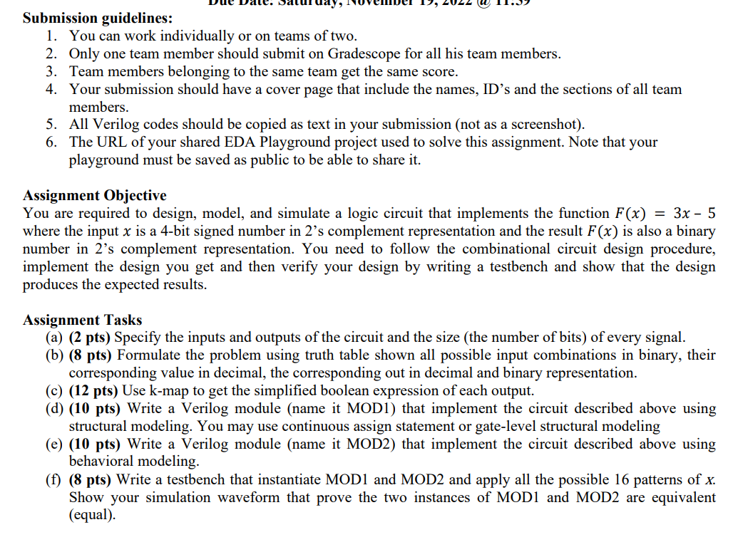 Solved Submission guidelines: 1. You can work individually | Chegg.com