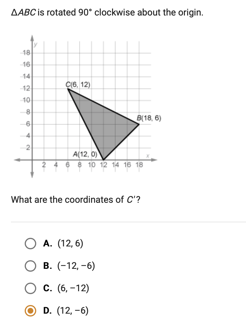 Solved ABC is rotated 90∘ clockwise about the origin. What | Chegg.com