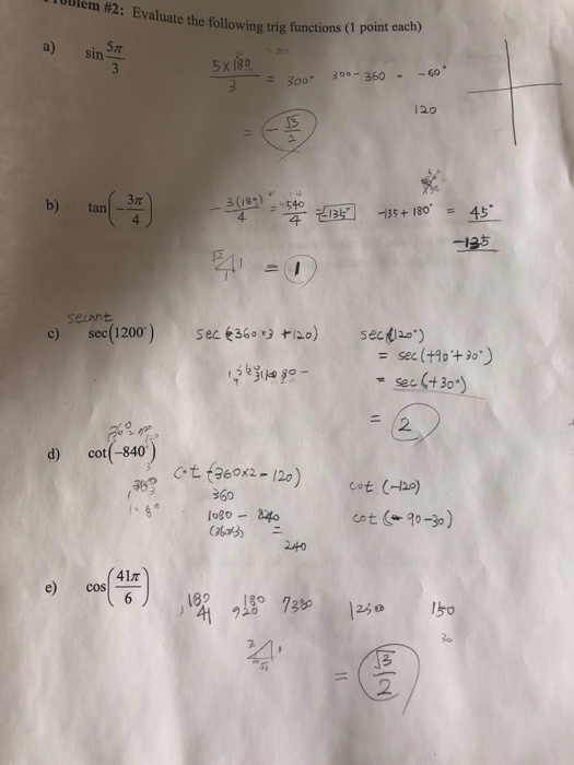 Solved roblem #2: Evaluate the following trig functions (1 | Chegg.com