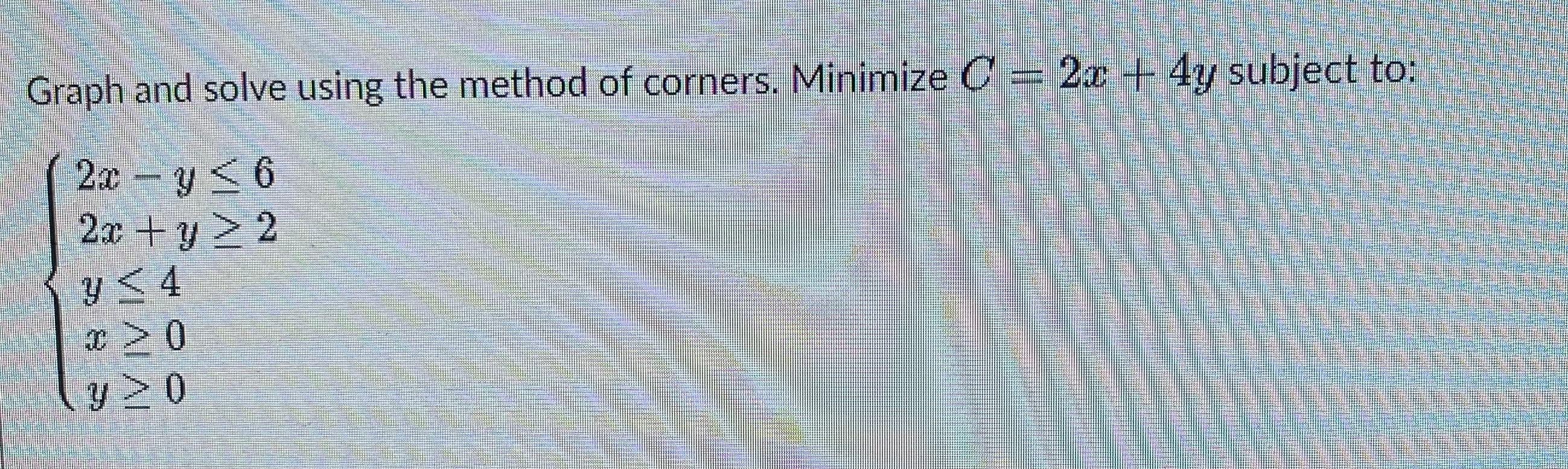 Solved Graph and solve using the method of corners. Minimize | Chegg.com