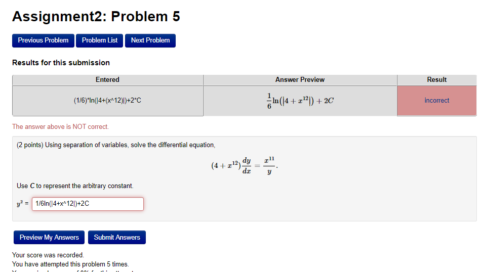 Solved (2 points) Using separation of variables, solve the | Chegg.com
