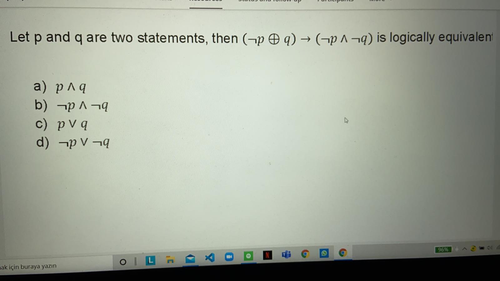 Solved Let p and q are two statements, then ( p q) → (P1-ą) | Chegg.com