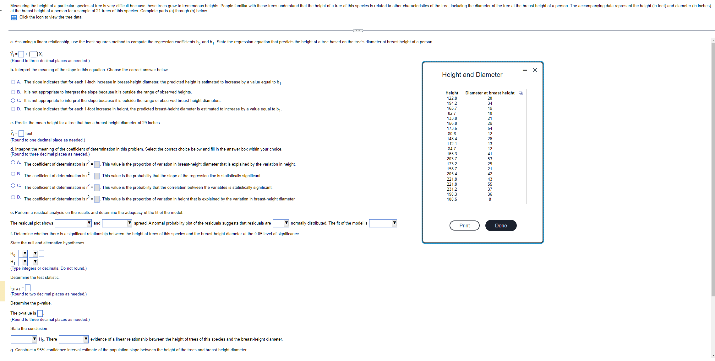 Solved Height and Diameterat the breast height of a person | Chegg.com