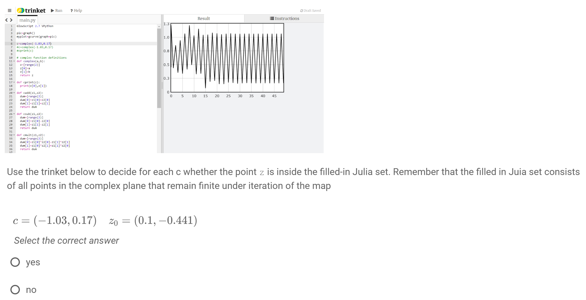 trinket Run ? Help Draft Saved Result Instructions | Chegg.com