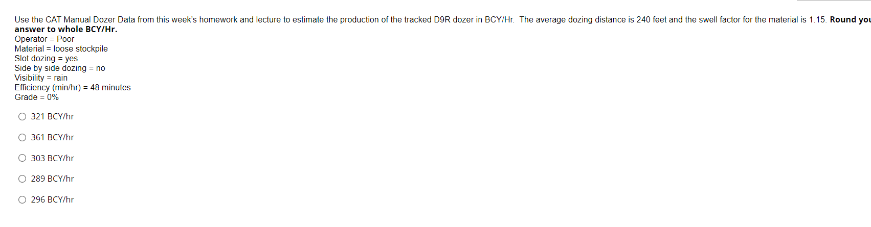 Solved Use the CAT Manual Dozer Data from this week's | Chegg.com
