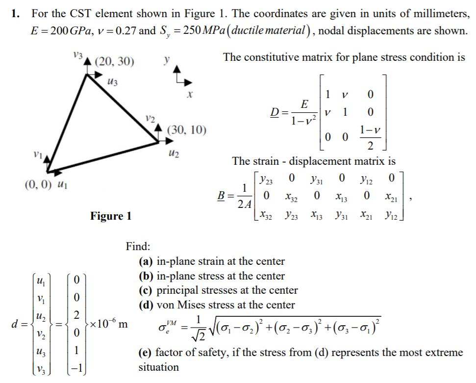 1. For the CST element shown in Figure 1. The | Chegg.com