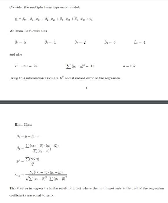 Solved Consider the multiple linear regression model: 4 = | Chegg.com