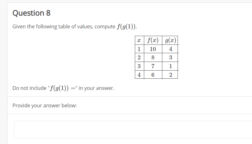 Solved Question 8 Given the following table of values, | Chegg.com