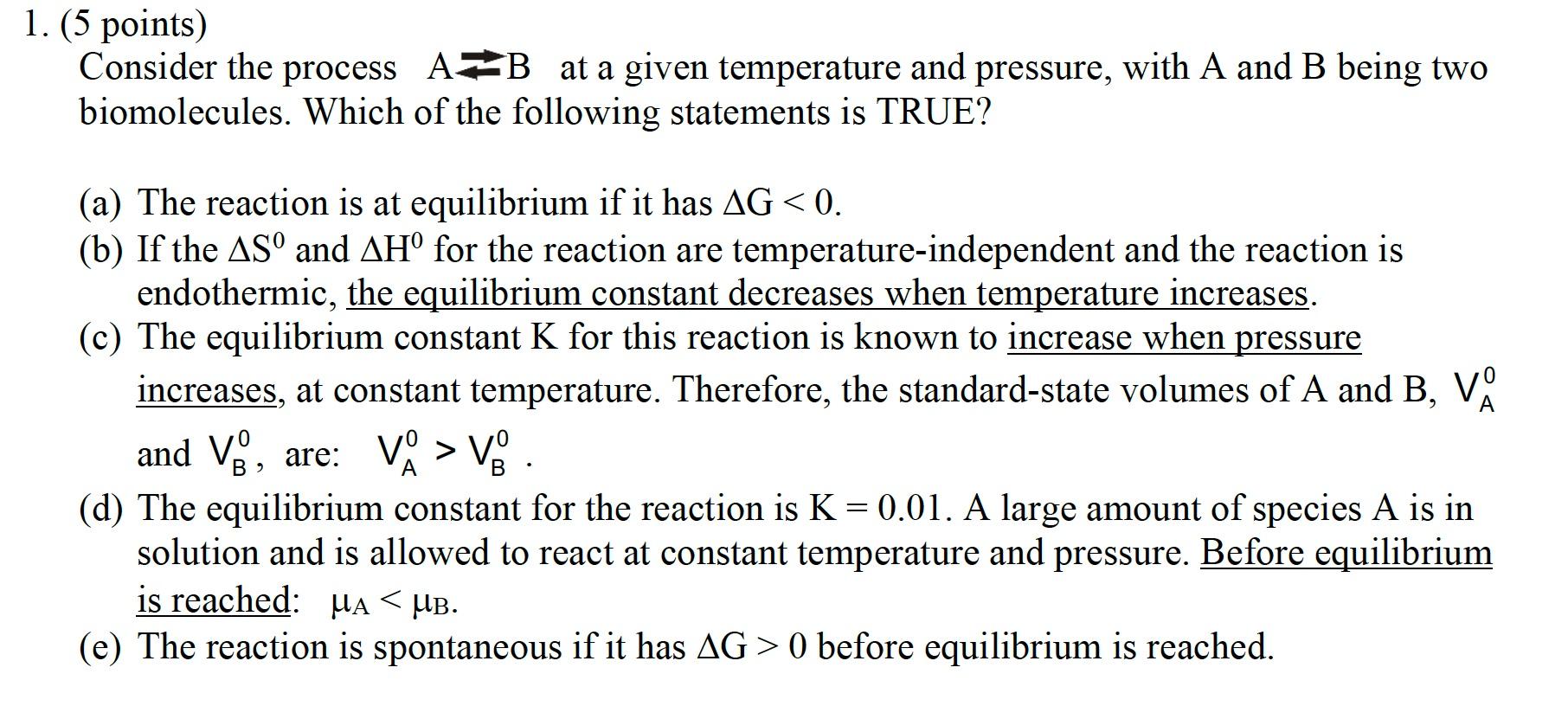 Solved 1. (5 points) Consider the process AB at a given | Chegg.com