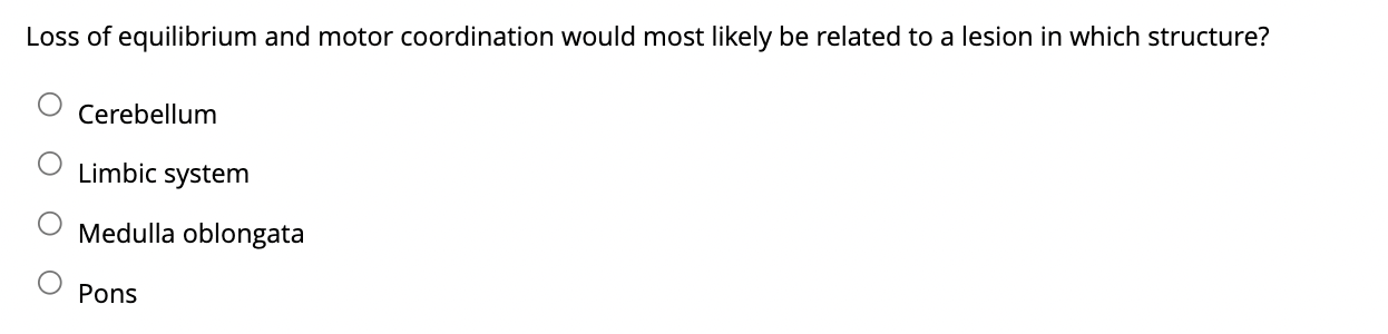 Solved Loss of equilibrium and motor coordination would most | Chegg.com