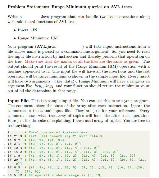 Problem Statement: Range Minimum queries on AVL trees | Chegg.com