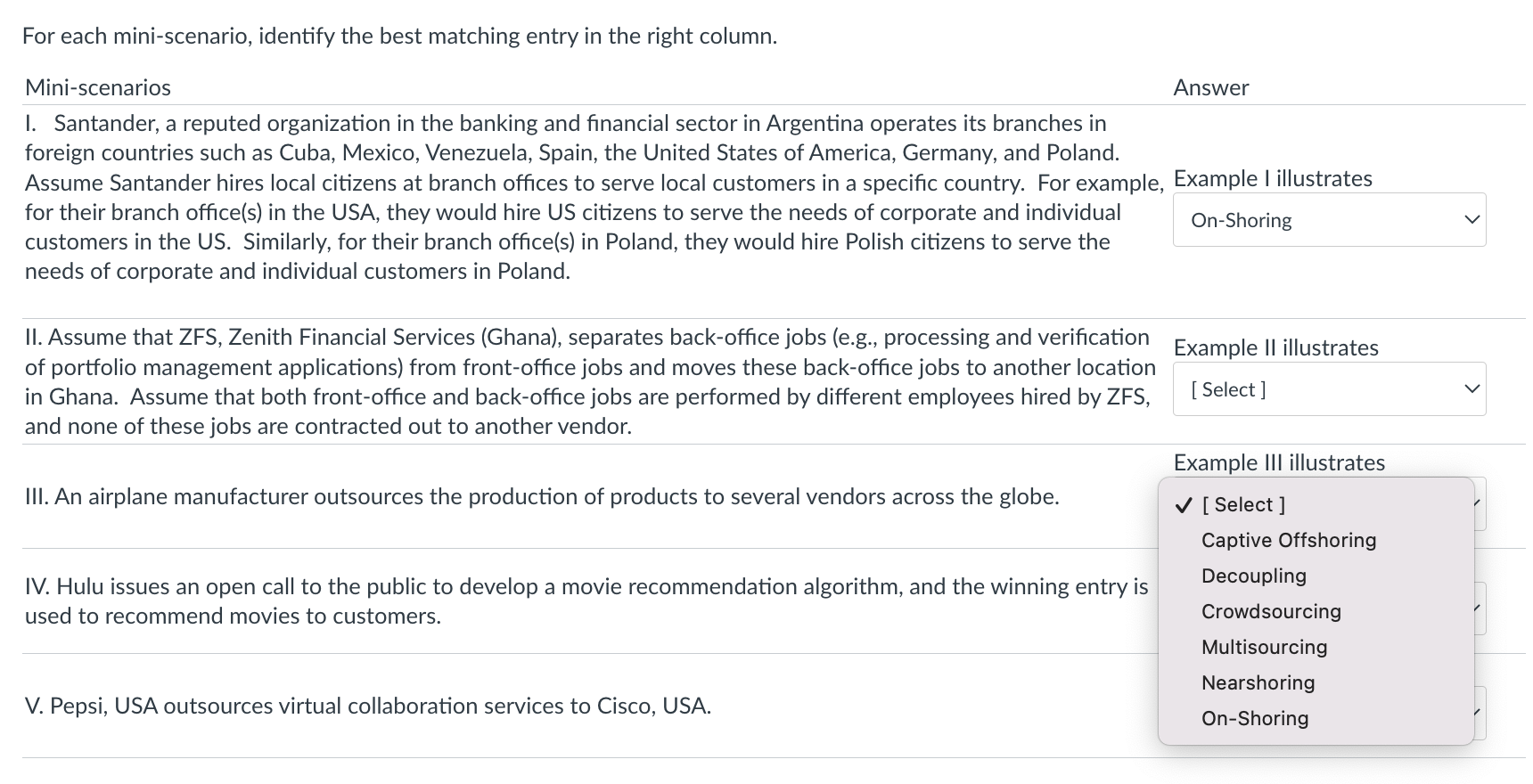 Solved For each mini-scenario, identify the best matching | Chegg.com