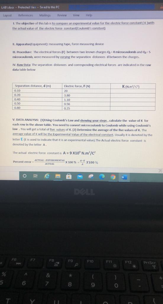 Solved LABI.docx - Protected ViewSaved to this PC Layout | Chegg.com