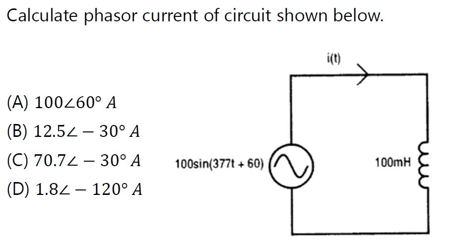 Solved Calculate Phasor current of circuit shown below: | Chegg.com