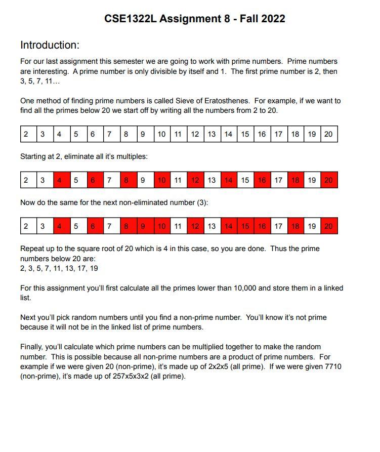 Solved CSE1322L Assignment 8 - Fall 2022 Introduction: For | Chegg.com