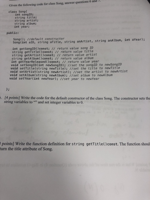 Solved Given the following code for class Song, answer | Chegg.com