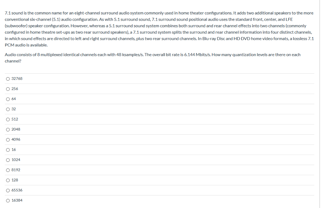 Solved Audio consists of 8 multiplexed identical channels | Chegg.com
