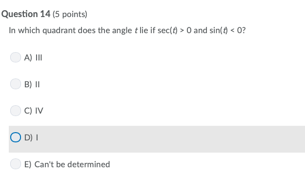 Solved Question 14 (5 points) In which quadrant does the | Chegg.com