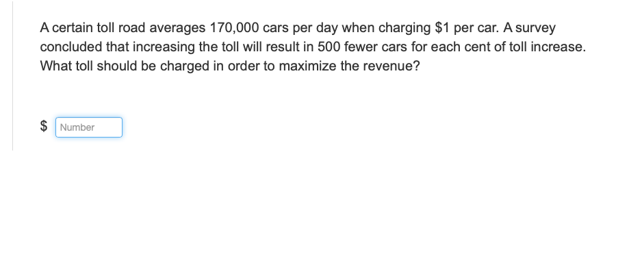 Solved A certain toll road averages 170,000 ﻿cars per day | Chegg.com