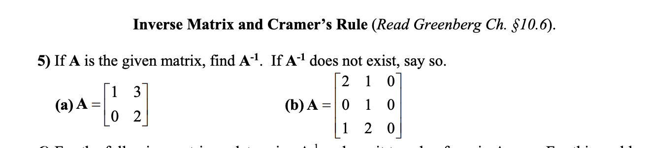 Solved Inverse Matrix and Cramer's Rule (Read Greenberg Ch. | Chegg.com