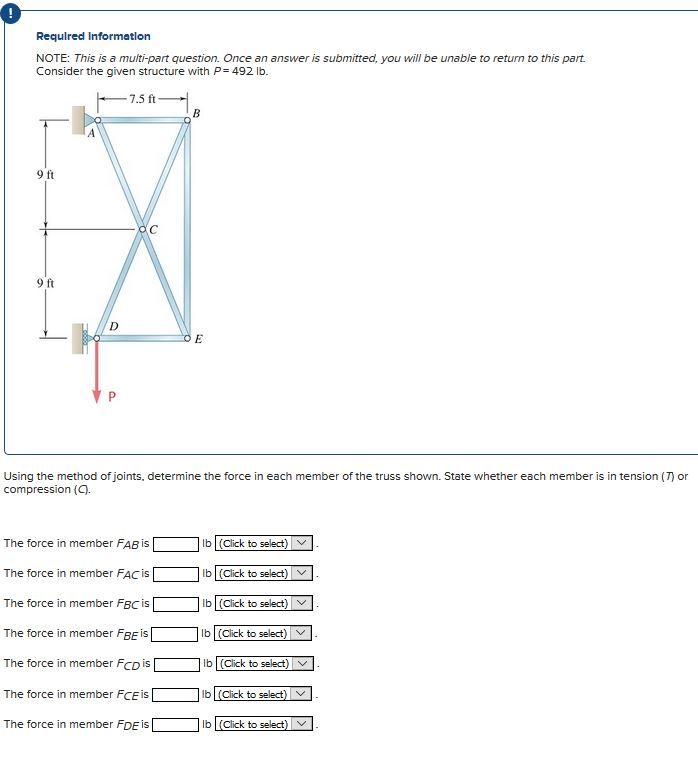 Solved Consider the given Structure with P = 492 lb. Using | Chegg.com