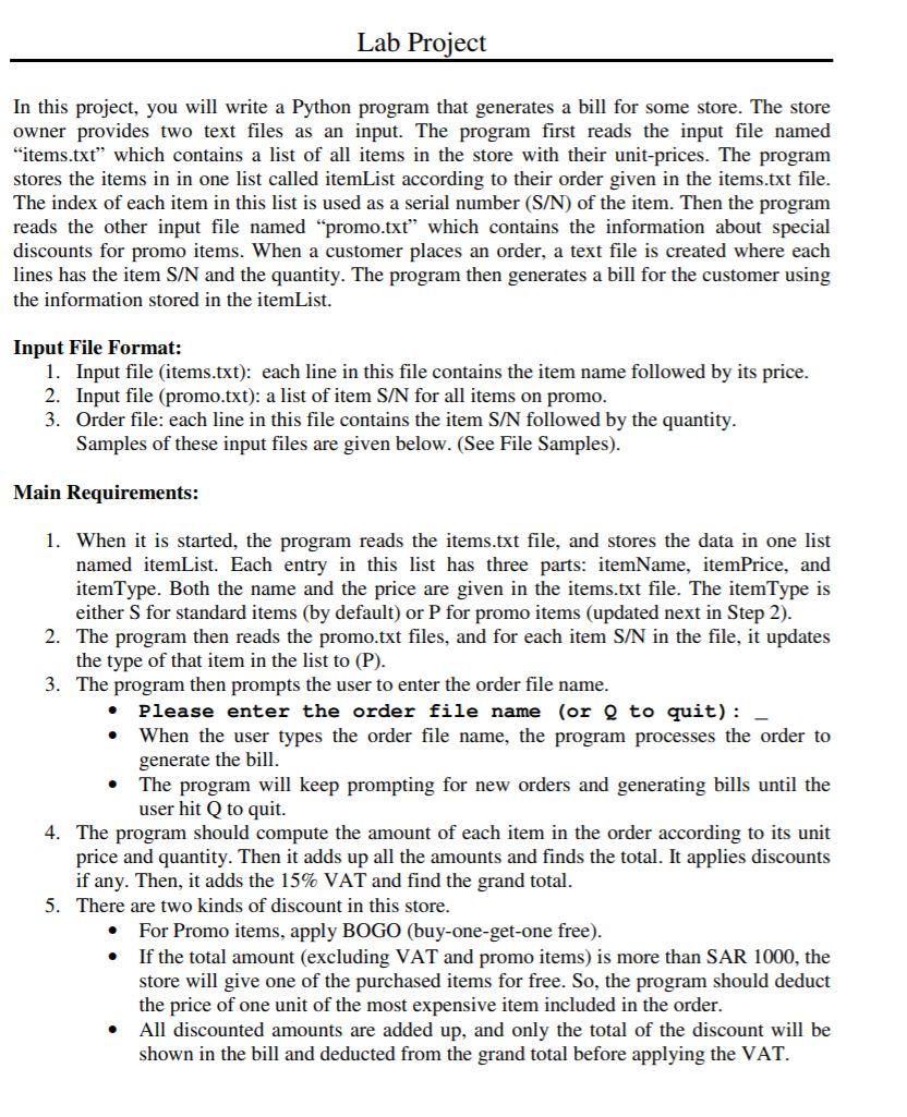 Solved Lab Project In this project, you will write a Python | Chegg.com