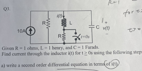 Solved Q3.Given R=1 ﻿ohms, L=1 ﻿henry, and C=1 ﻿Farads.Find | Chegg.com