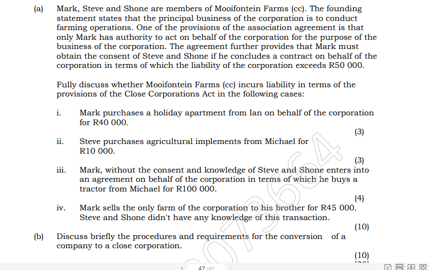 Solved (a) Mark, Steve and Shone are members of Mooifontein | Chegg.com