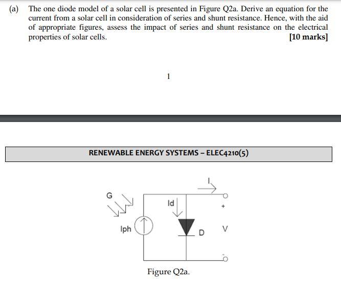 Solved (a) The one diode model of a solar cell is presented | Chegg.com