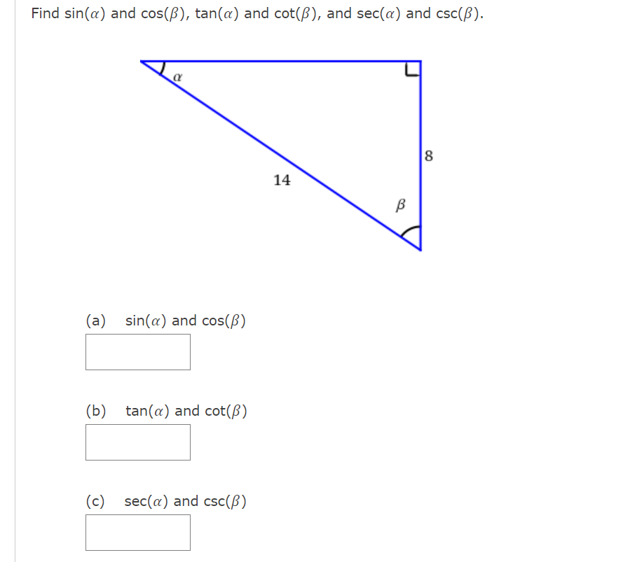 Solved Find sin(𝛼) ﻿and cos(𝛽), ﻿tan(𝛼) ﻿and cot(𝛽), | Chegg.com